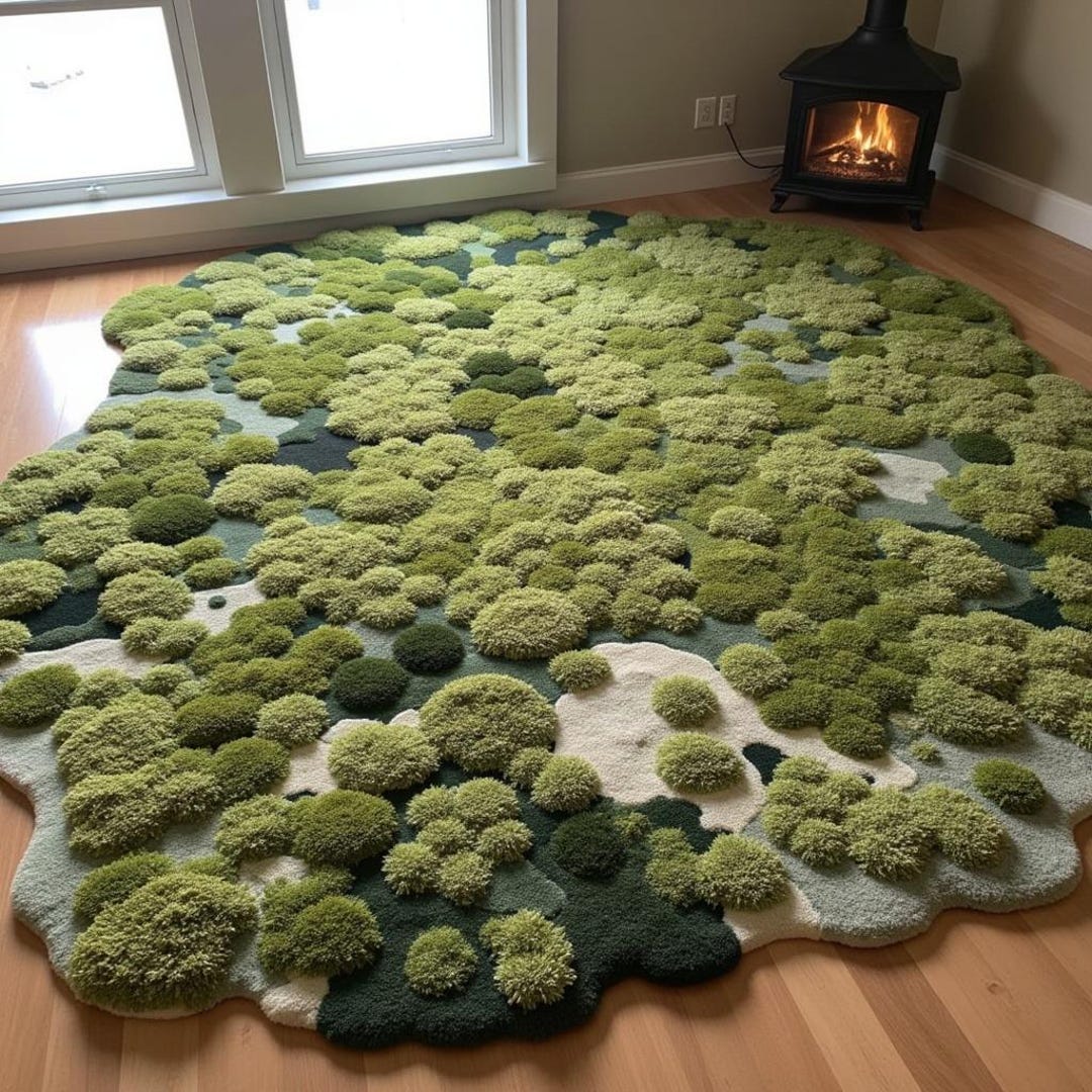 Handmade Green 3D Moss Rug, Textured Tufted Carpet, Forest Inspired ...