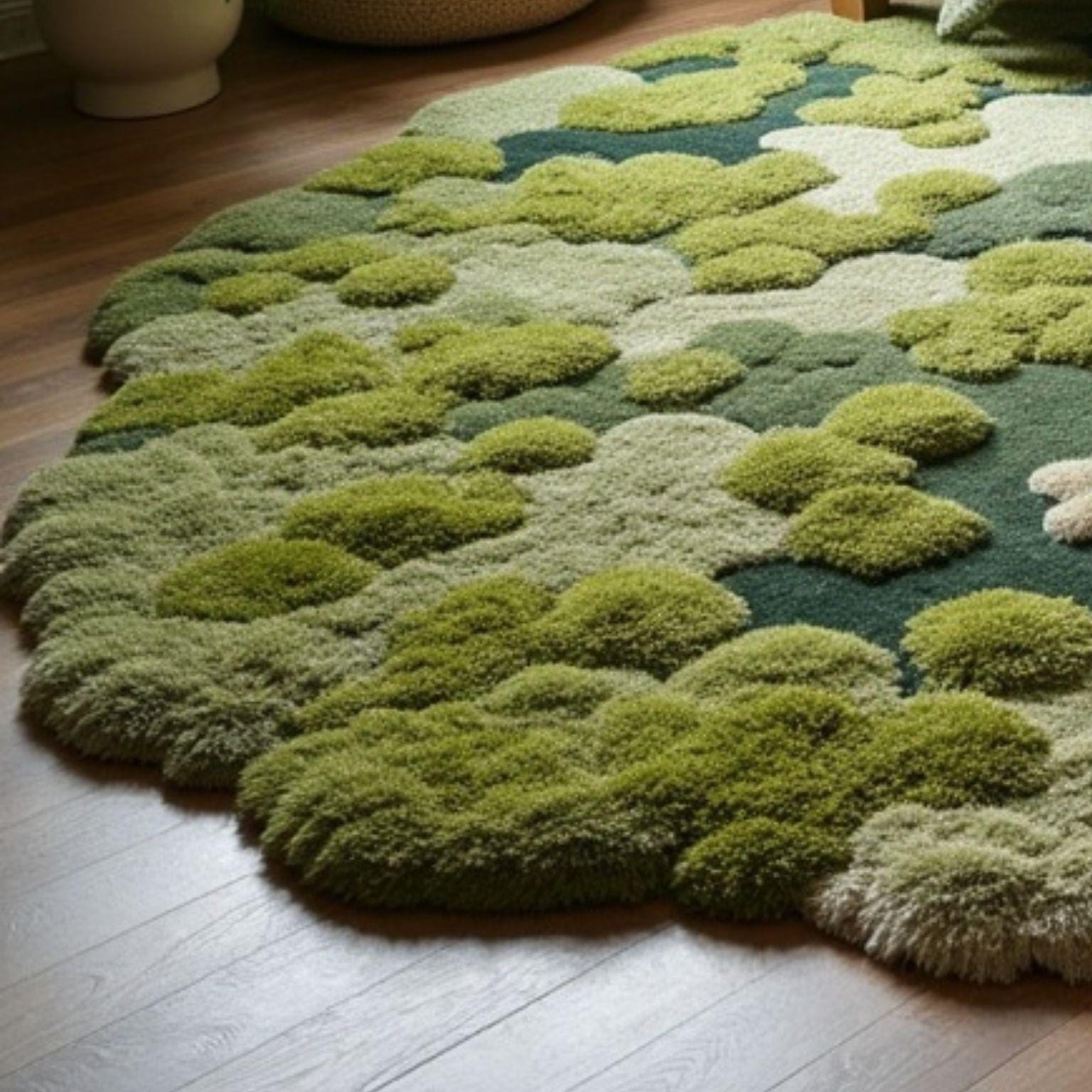 Hand-tufted Moss Rug, 3D Green Textured Carpet, Nature-inspired Round ...