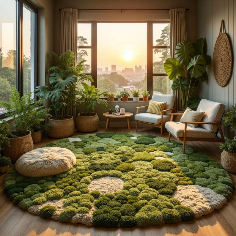 Hand-tufted Moss Rug, 3D Textured Green Carpet, Botanical Nature ...