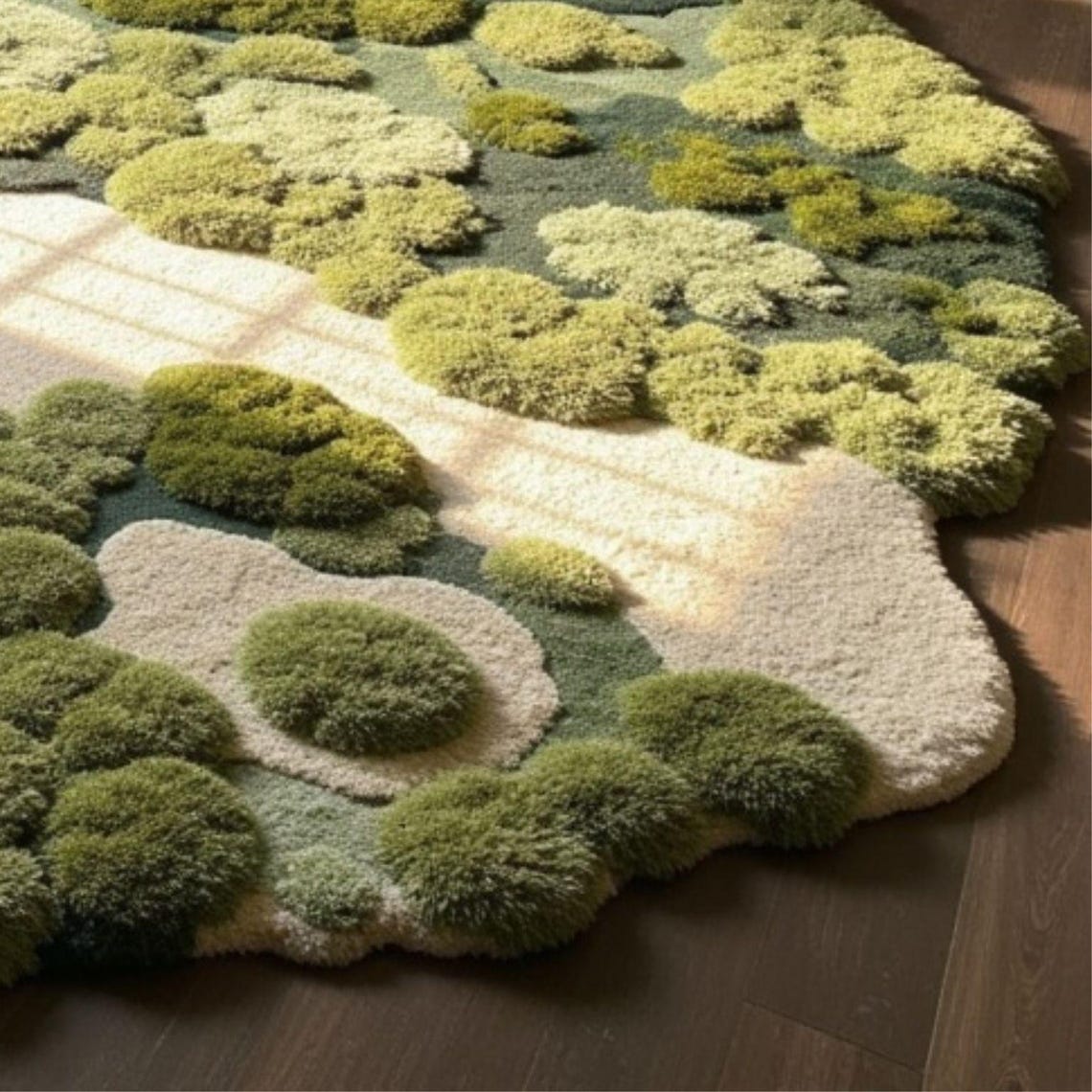 Hand-tufted Moss Rug, 3D Green Textured Carpet, Nature-inspired Round ...