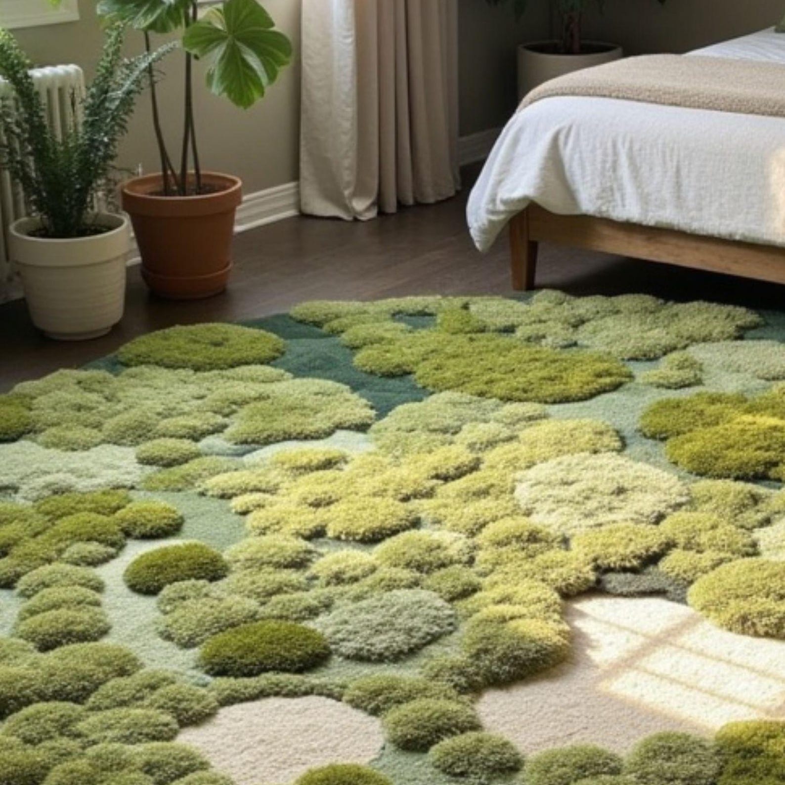 Hand-tufted Moss Rug, 3D Green Textured Carpet, Nature-inspired Round ...
