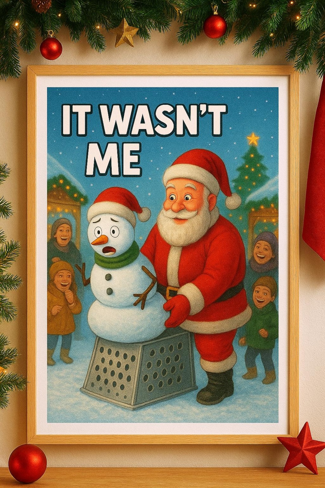 Funny Christmas Poster Gift, Santa & Snowman, Holiday Humor Printable ...