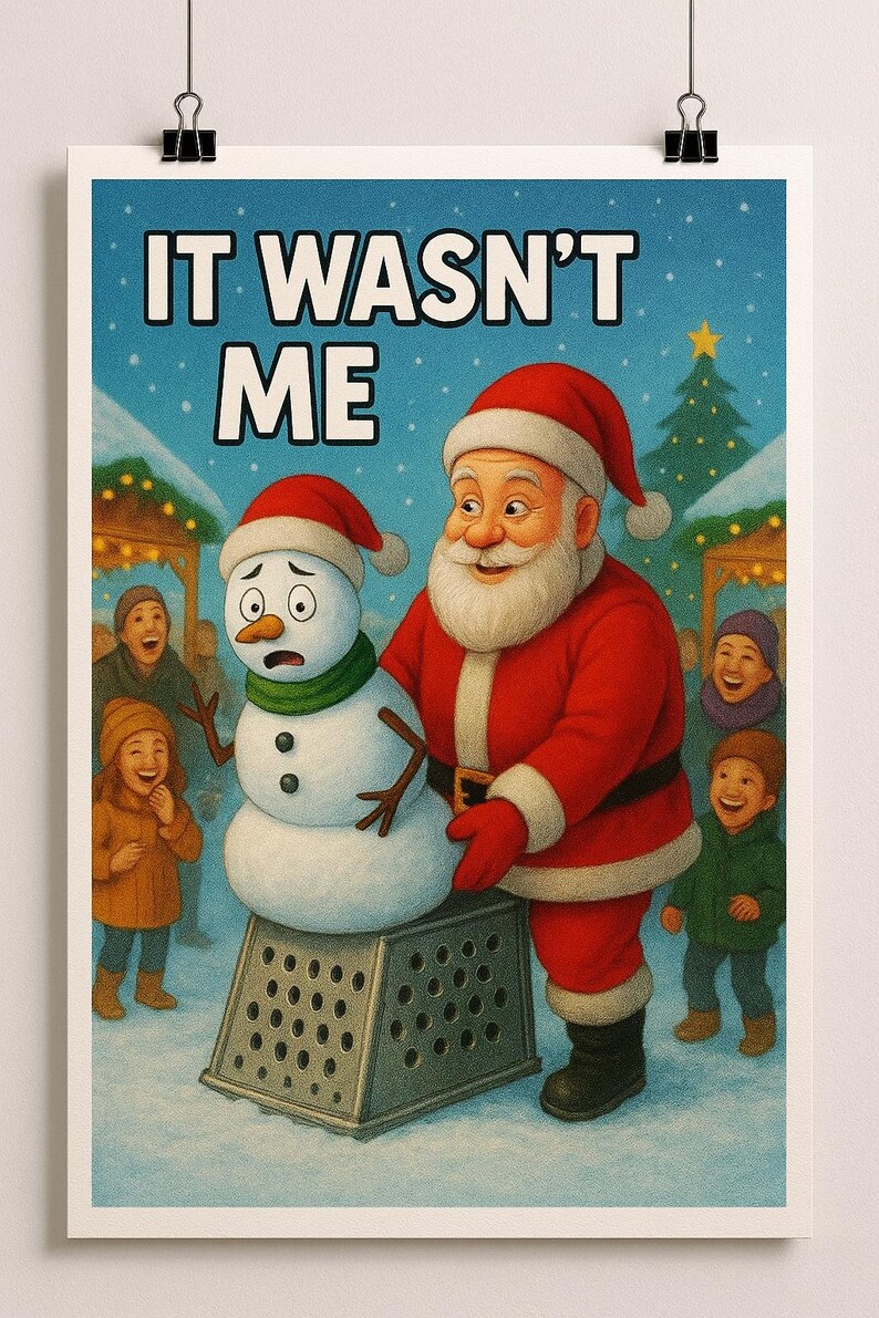Funny Christmas Poster Gift, Santa & Snowman, Holiday Humor Printable ...