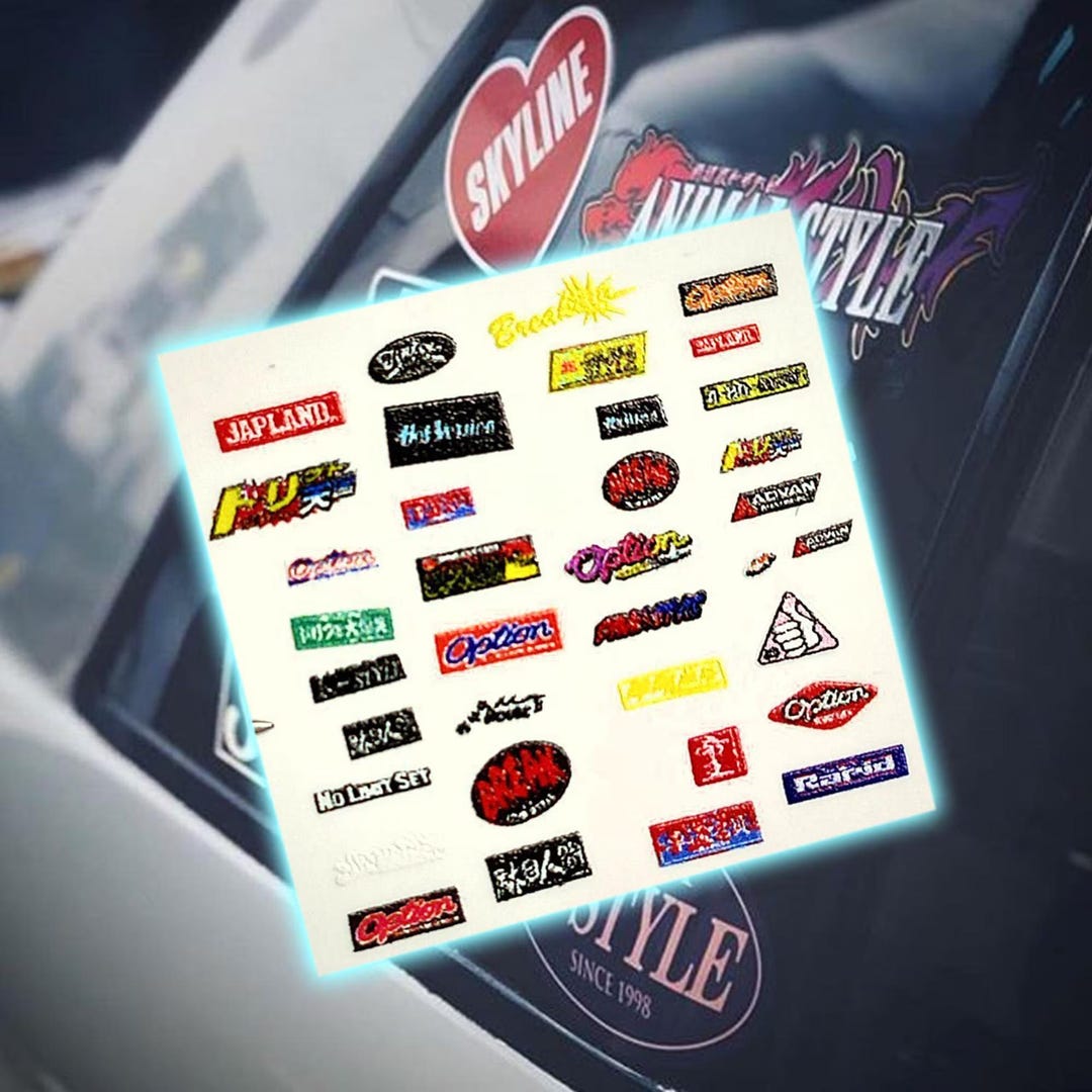 Jdm Car Stickers Teams&garages | White Toner Waterslide Decals for 1/64 ...