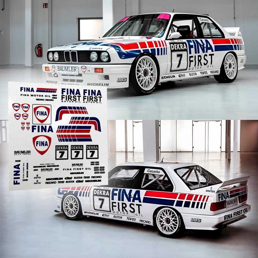 FINA Sponsored BMW M3 E30 DTM Group A Rally Waterslide Decals & Vinyl 1 ...