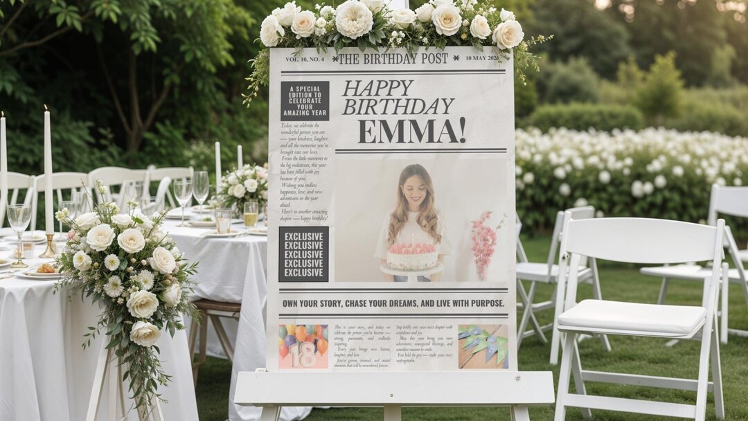 Custom Birthday Newspaper Template – Editable Canva Design (digital ...