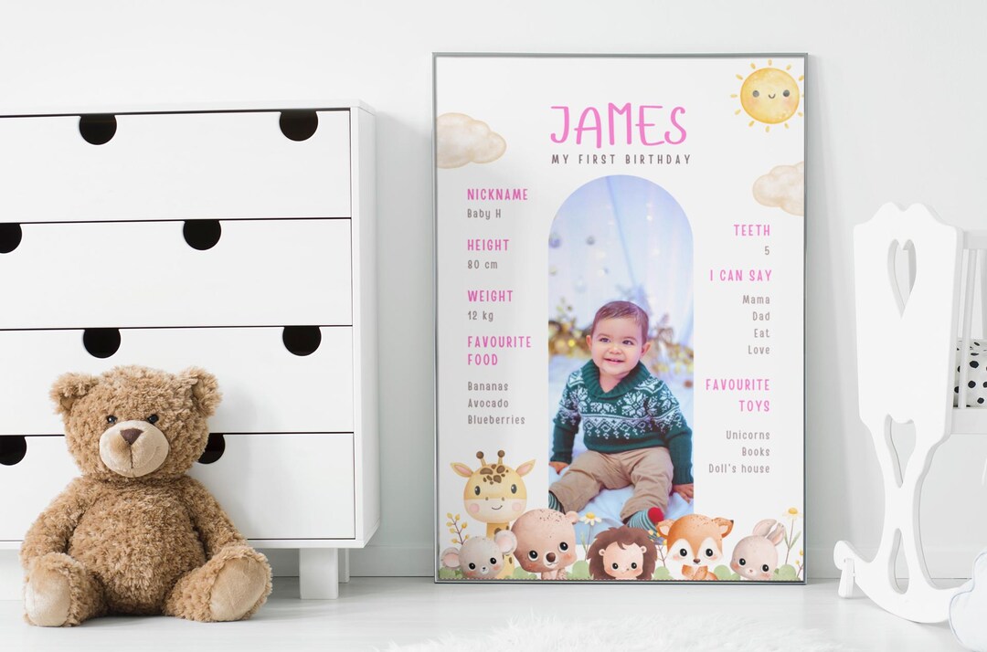 Editable Baby Milestone Poster | First Birthday Milestone Board Canva ...