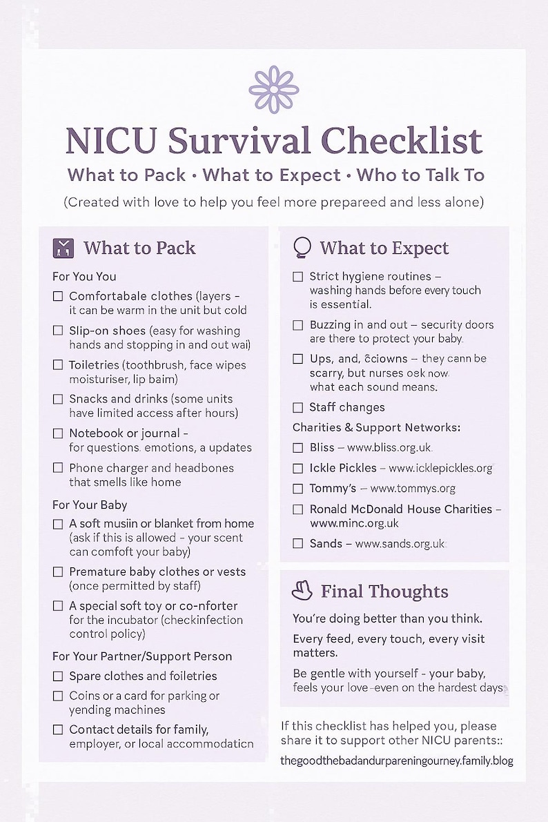 NICU Survival Checklist – What to Pack, What to Expect, and Who to Talk ...