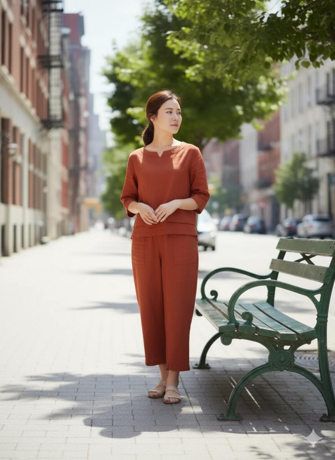 Rust Orange Linen Blend Co-ord Set | Culottes and 3/4 Sleeve Top - Etsy