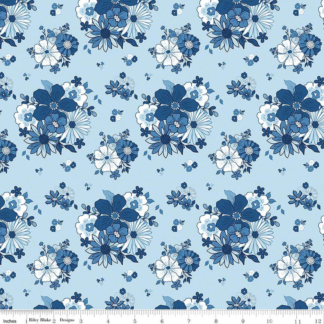 Blue Blooms and Threads Main Blue by Christopher Thompson for Riley ...