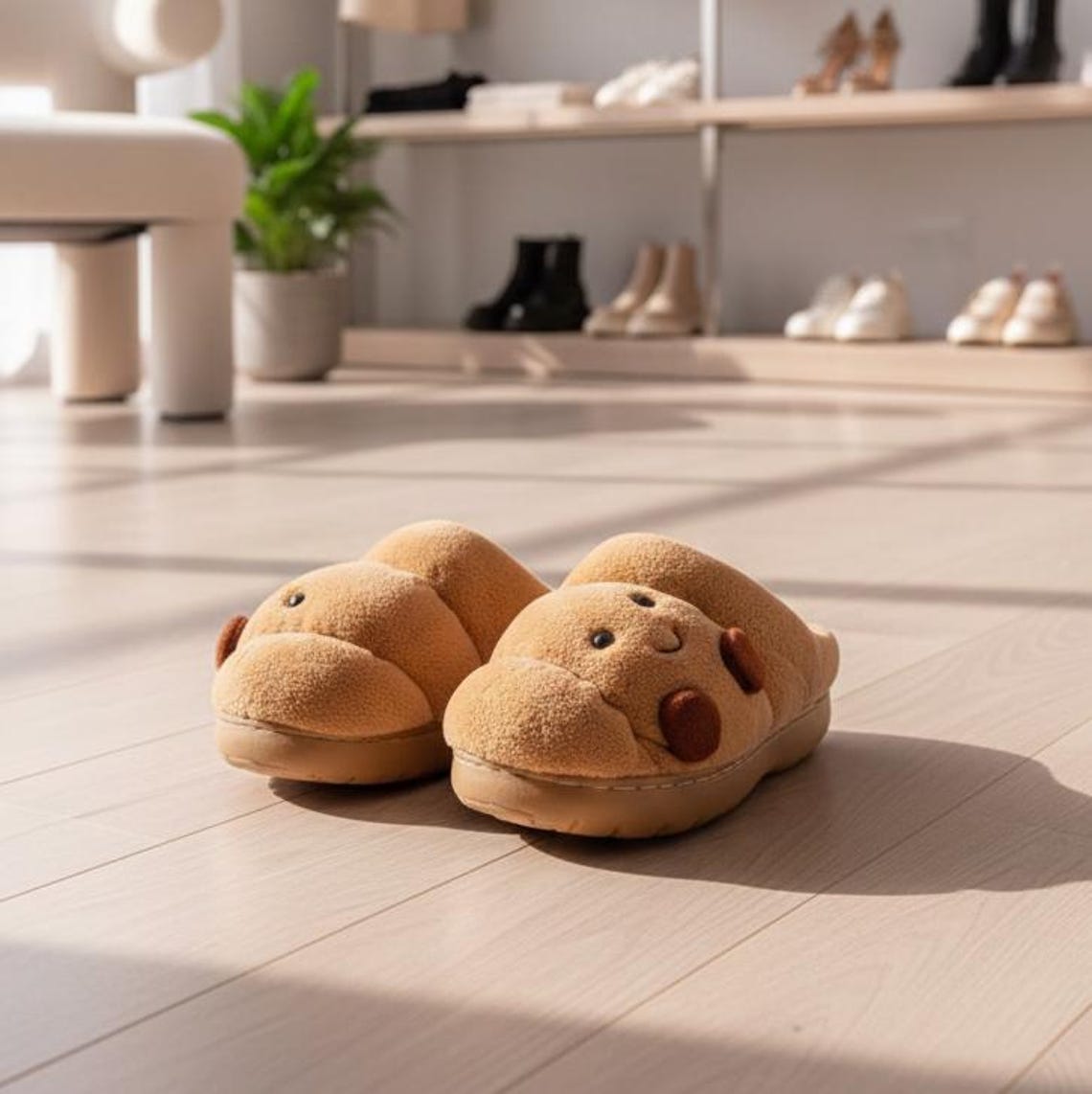 Cute Fluffy Croissant Slippers – Cozy Winter Indoor Shoes for Women ...