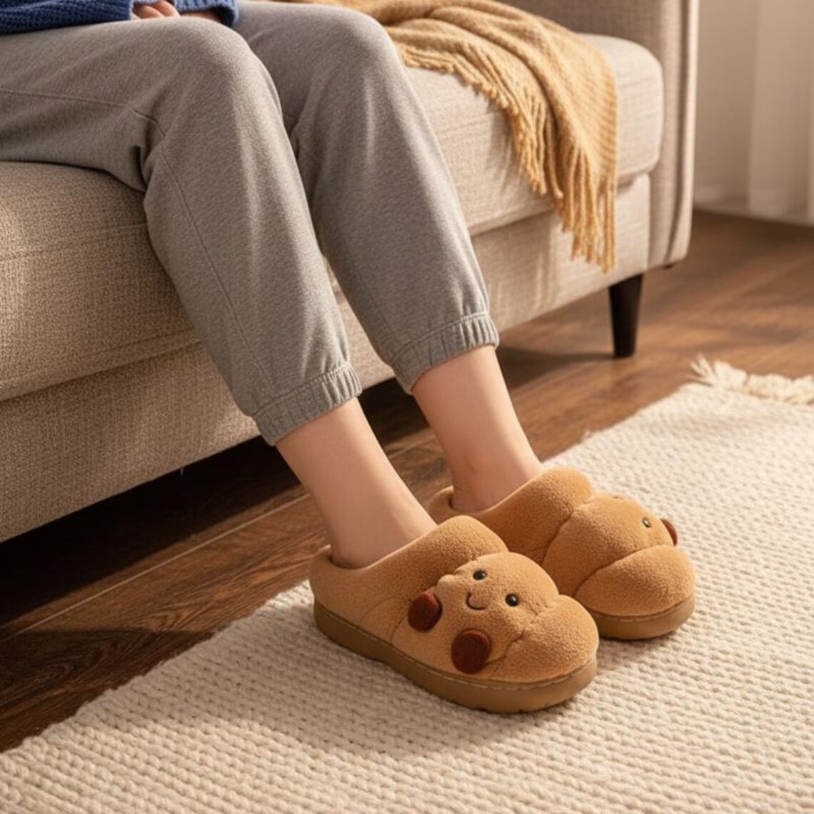 Cute Fluffy Croissant Slippers – Cozy Winter Indoor Shoes for Women ...