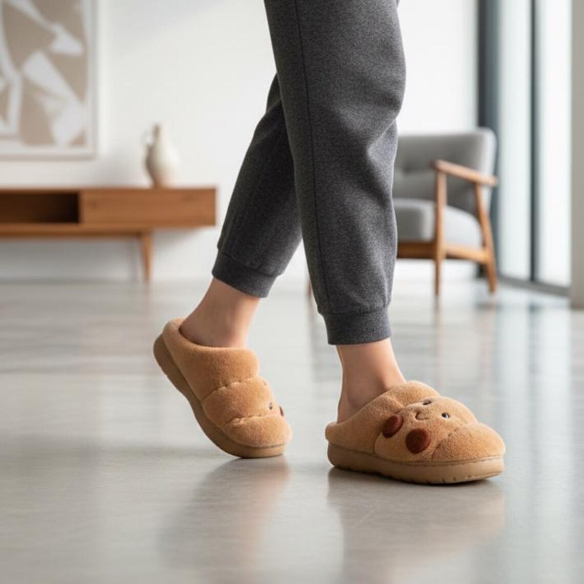 Cute Fluffy Croissant Slippers – Cozy Winter Indoor Shoes for Women ...