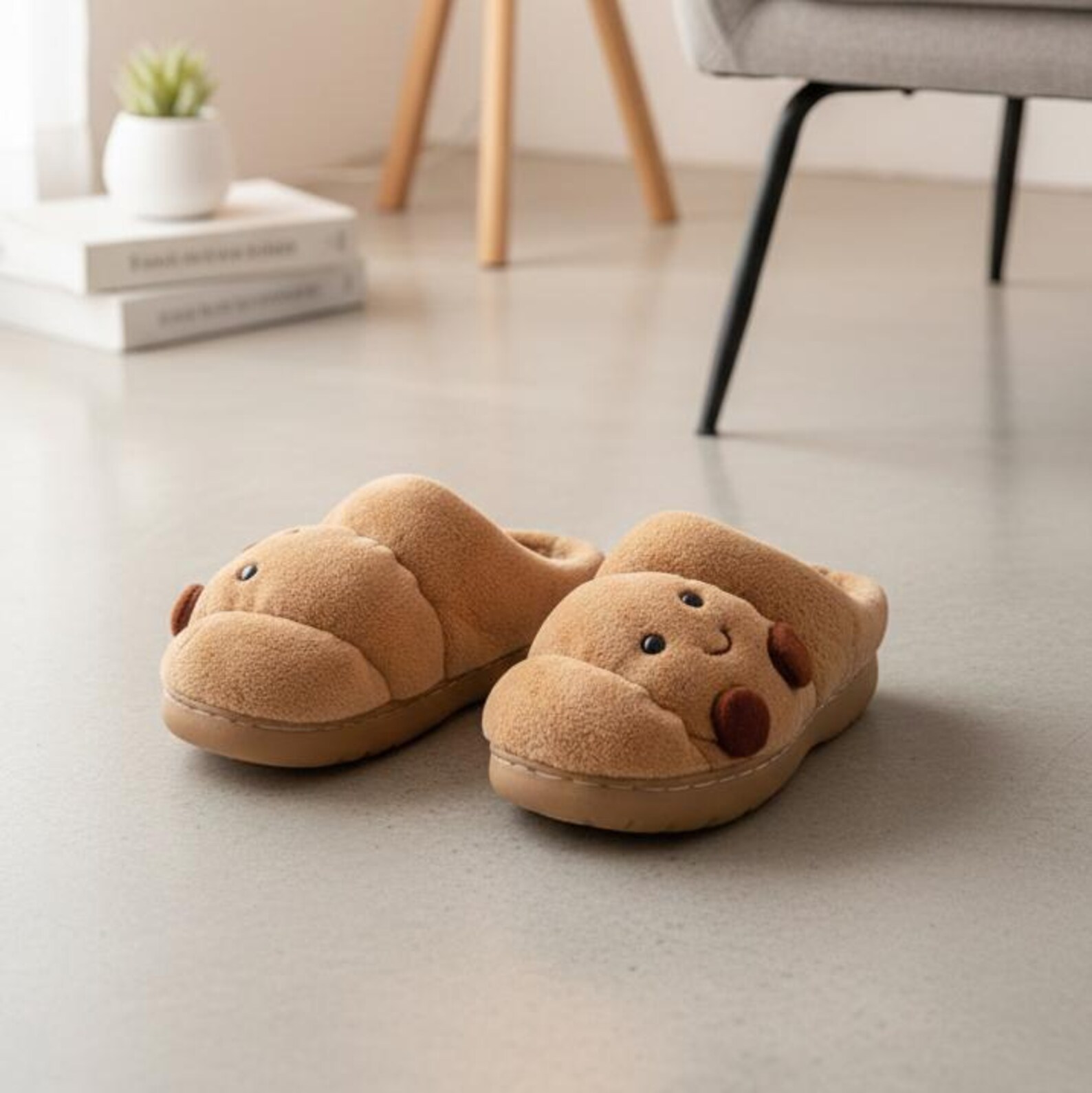 Cute Fluffy Croissant Slippers – Cozy Winter Indoor Shoes for Women ...