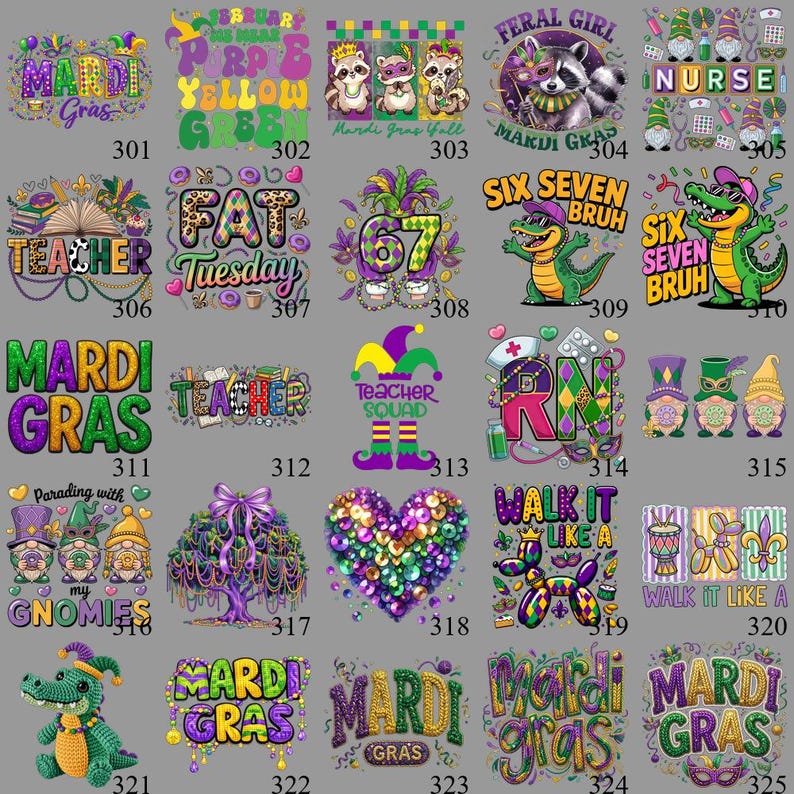 Funny Six Seven Meme Mardi Gras DTF Transfer, NOLA Festival Heat Press ...