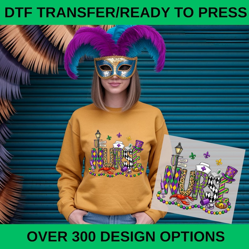 Mardi Gras Nurse DTF Transfer, Unique Leopard Plaid Harlequin Design ...