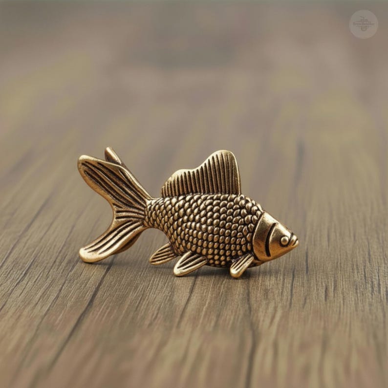 Brass Goldfish Lucky Figurine Miniature Hand Cast Statue for Desk and ...