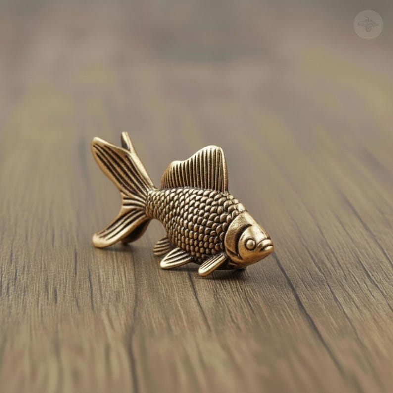 Brass Goldfish Lucky Figurine Miniature Hand Cast Statue for Desk and ...