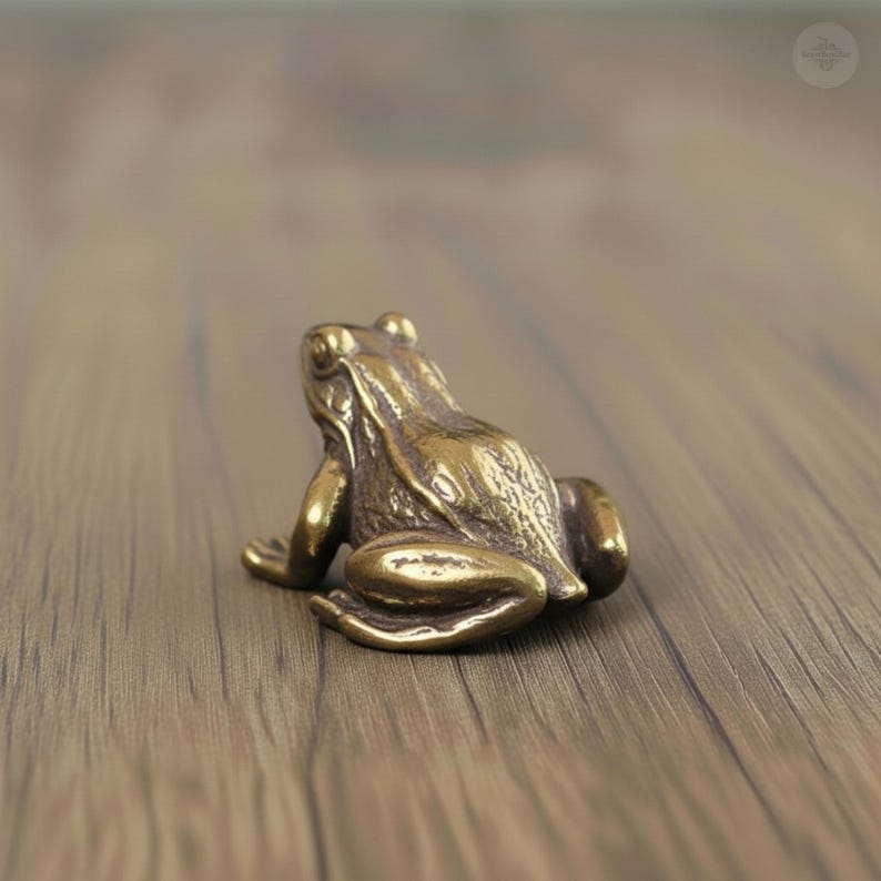 Brass Sitting Frog Miniature Hand Cast Figurine for Desk and Shelf Zen ...
