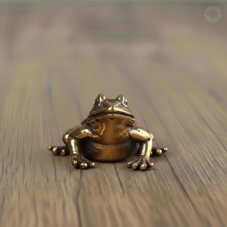 Brass Sitting Frog Miniature Hand Cast Figurine for Desk and Shelf Zen ...