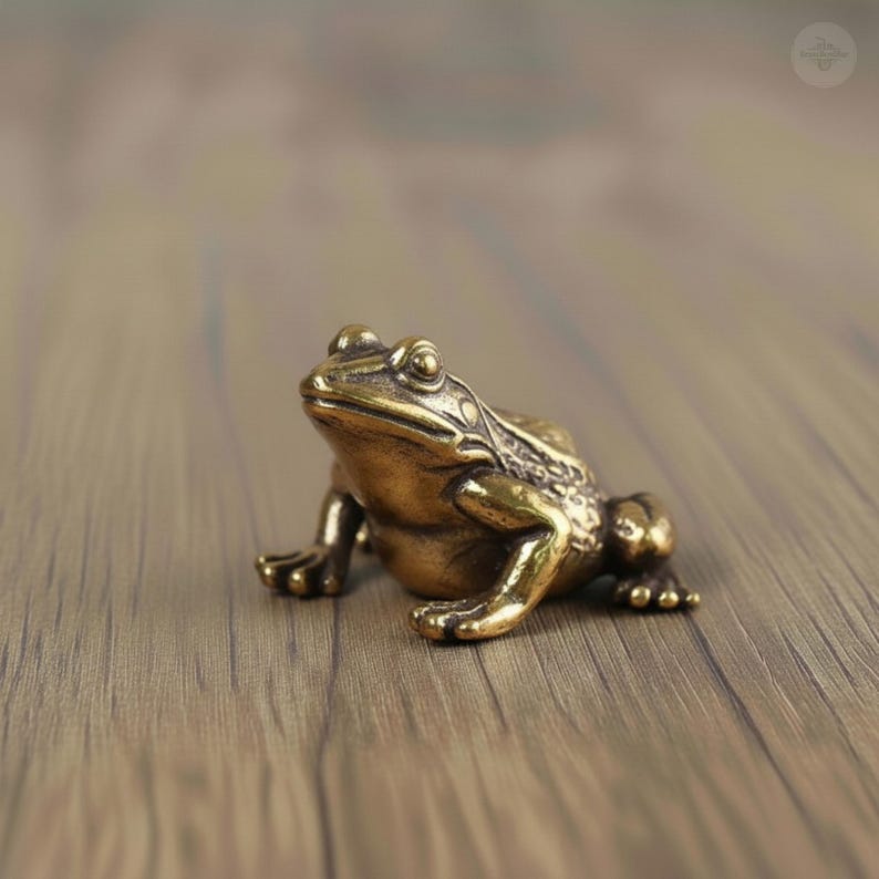 Brass Sitting Frog Miniature Hand Cast Figurine for Desk and Shelf Zen ...