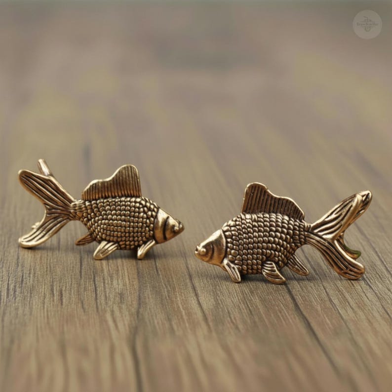 Brass Goldfish Lucky Figurine Miniature Hand Cast Statue for Desk and ...