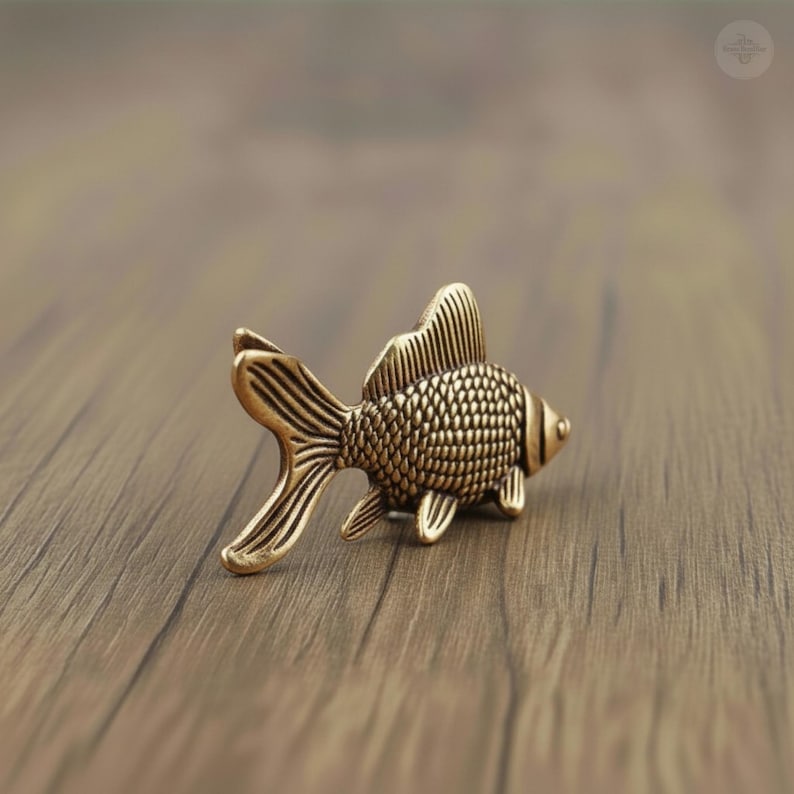 Brass Goldfish Lucky Figurine Miniature Hand Cast Statue for Desk and ...