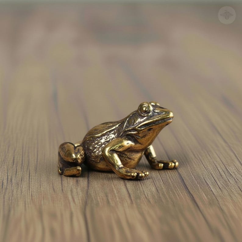 Brass Sitting Frog Miniature Hand Cast Figurine for Desk and Shelf Zen ...