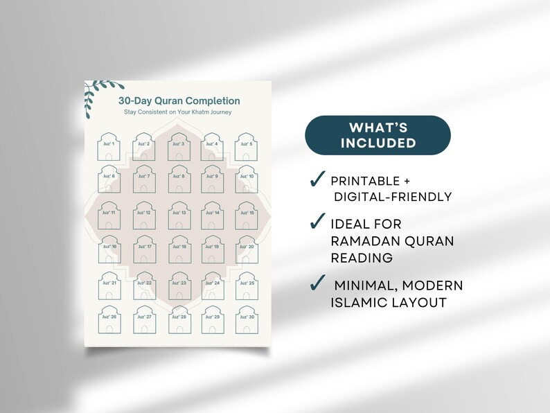 30-day Quran Tracker | Juz’ Reading Plan | Ramadan Khatm Planner ...