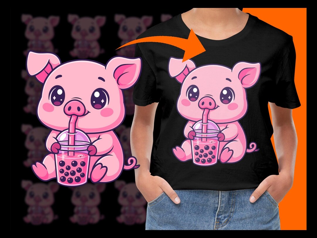 Pig With Boba Bubble Tea PNG, Free Commercial Use, Instant Download - Etsy