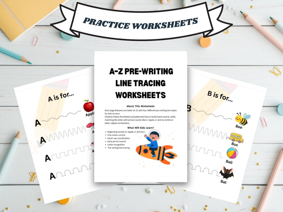 A–Z Pre-writing Line Tracing Worksheets | Alphabet Line Practice ...