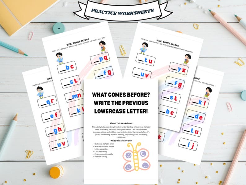 What Comes Before Worksheet | Missing Lowercase Letter | Alphabet ...