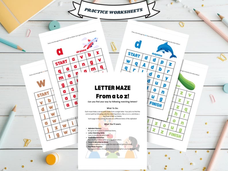 Lowercase Letter Maze Worksheets, Alphabet Maze Printable, Follow the ...