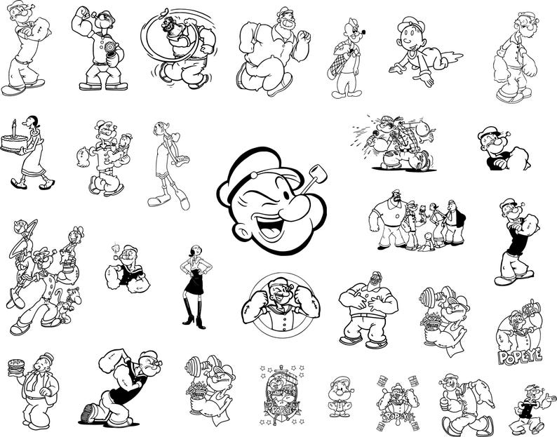 Popeye SVG Bundle | 30 Files – Popeye, Olive Oyl, Bluto, Wimpy ...
