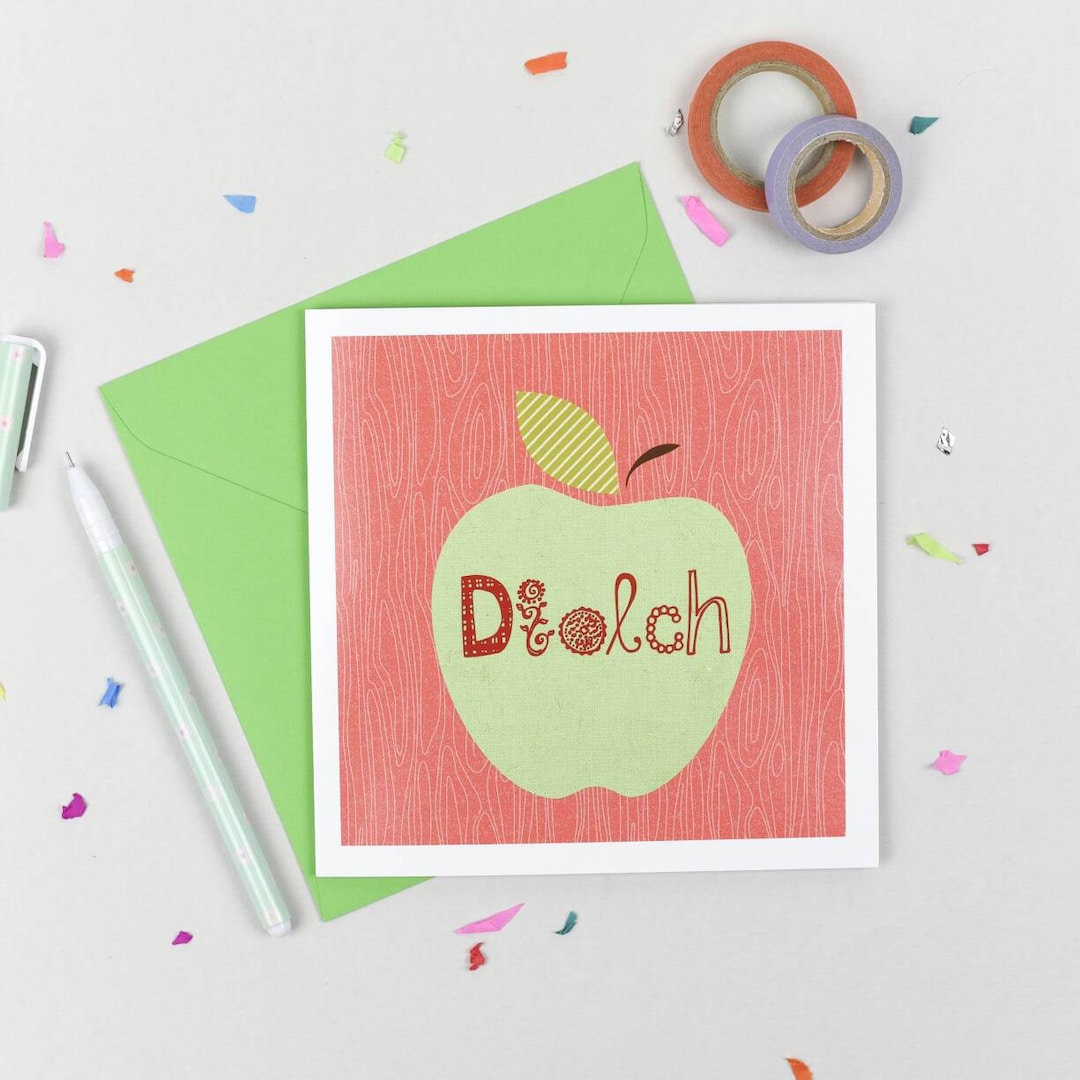 Welsh Teacher Thank You Card: Diolch Afal Apple Design - Etsy