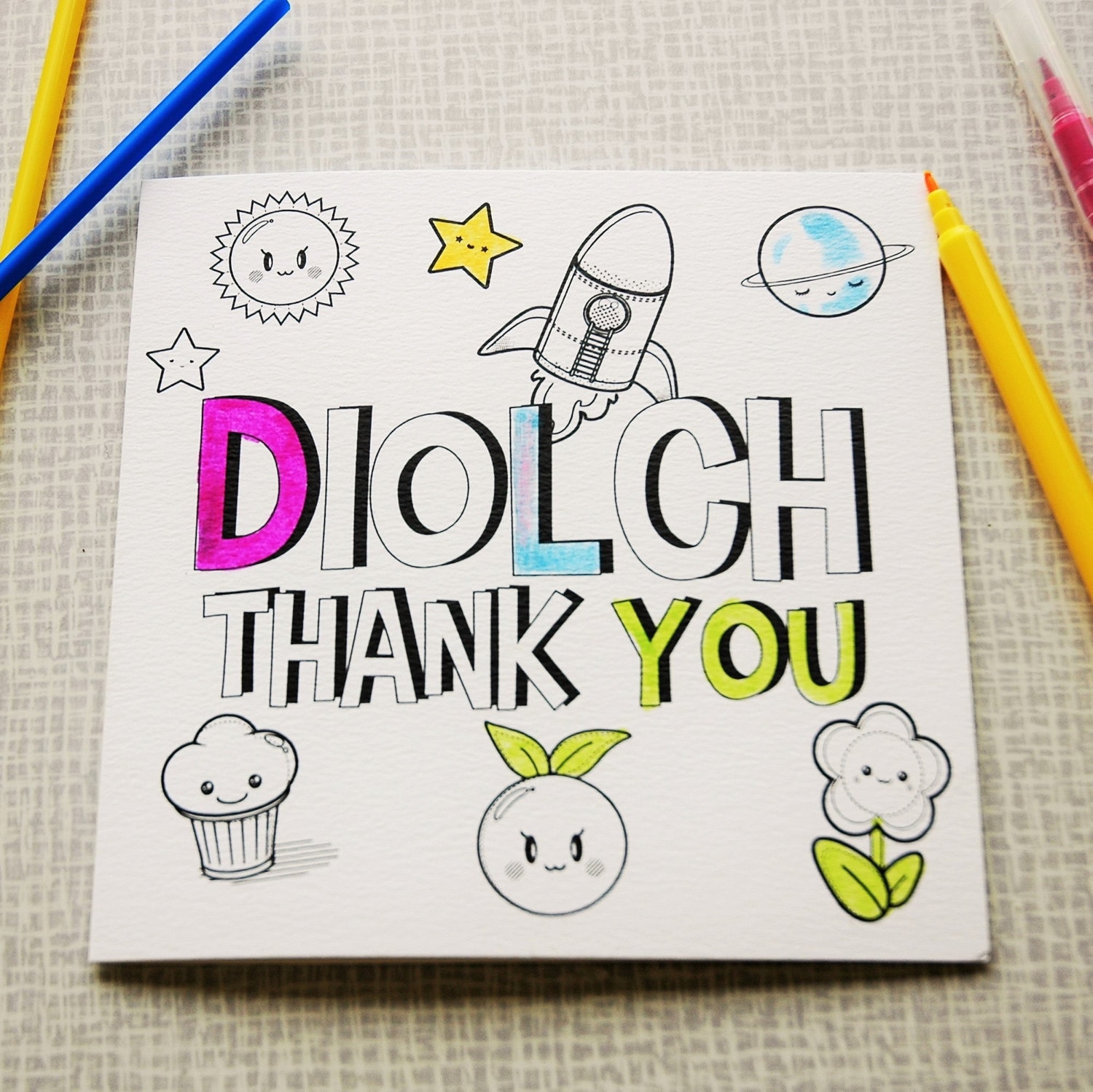 Welsh Card- Thank You, Diolch Card Bilingual Card Which You Can Colour ...