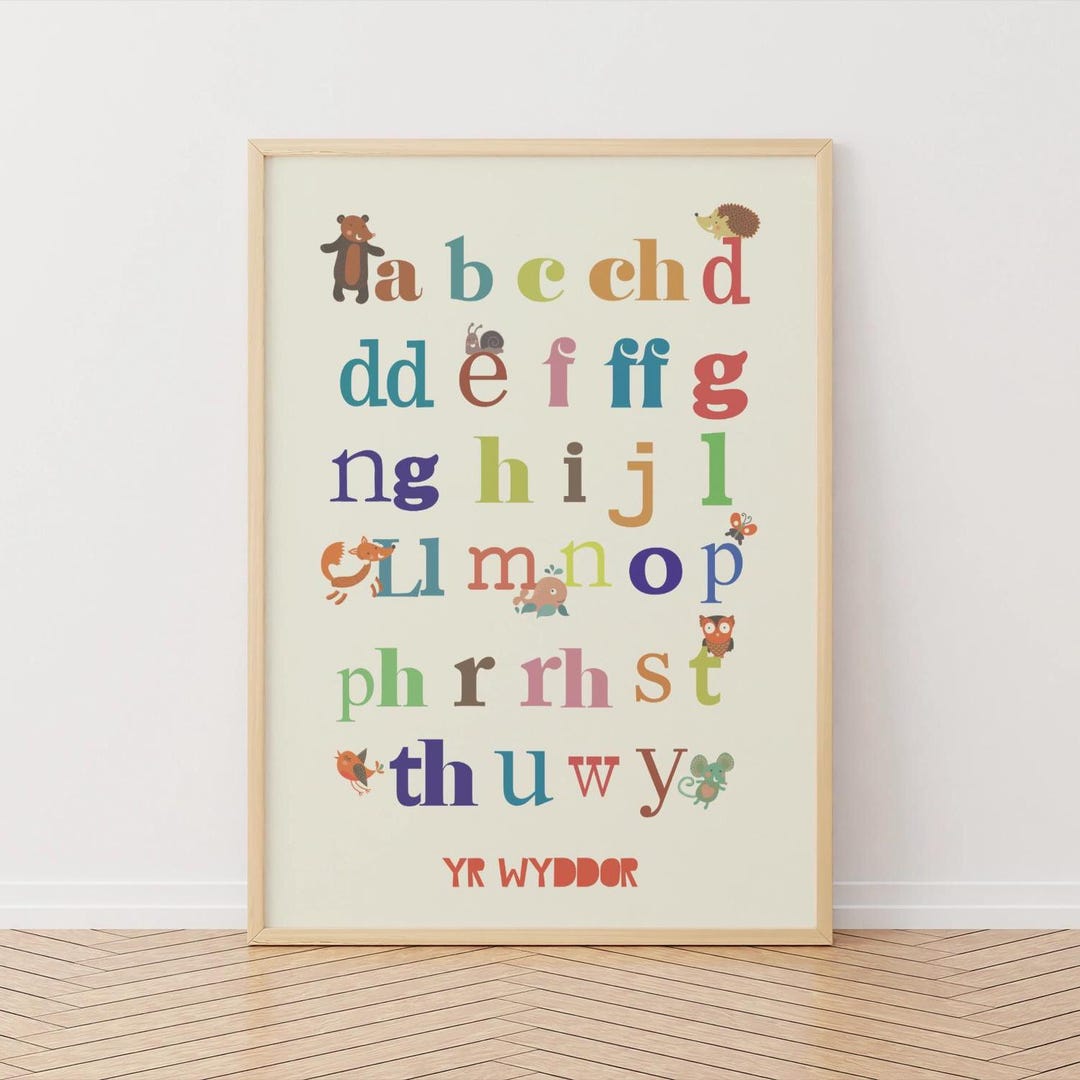 Welsh Alphabet Nursery Print: Yr Wyddor, Illustrated Animals, Made in ...