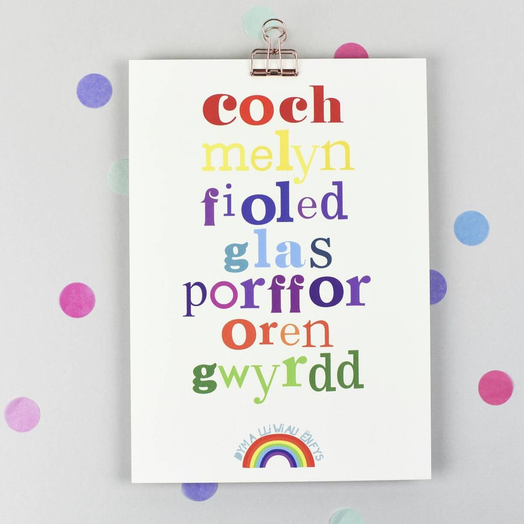 Rainbow Colours Print: Welsh Language Nursery Art (A3 & A4) - Etsy UK