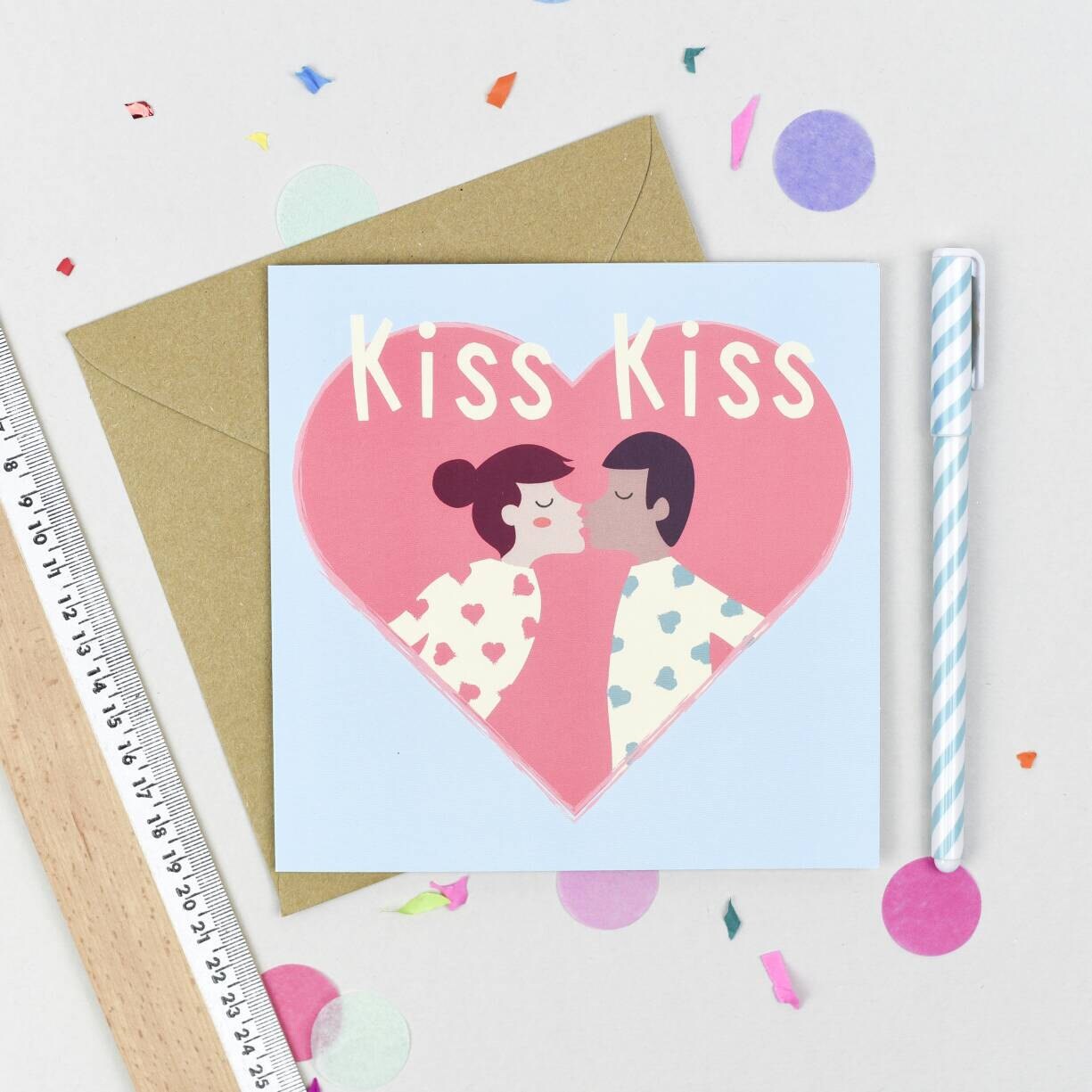 Kiss Kiss Valentines Loveheart Card | Etsy