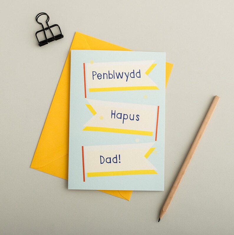 Welsh Birthday Card- Happy Birthday Dad, Penblwydd Hapus Featuring Cute ...