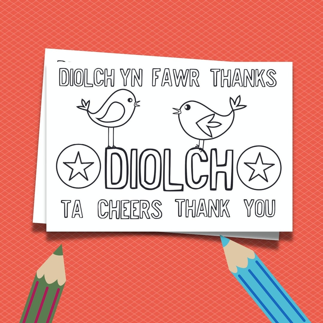 Thank You Postcards: Welsh and English Colour-in - Set of 6 - Etsy