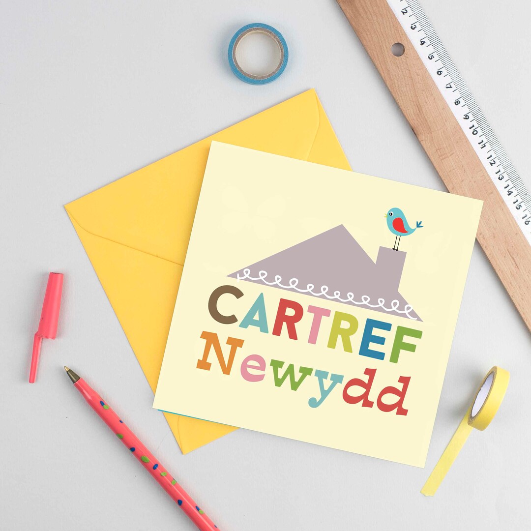 Welsh New Home Card - Retro Cartref Newydd Design - Etsy