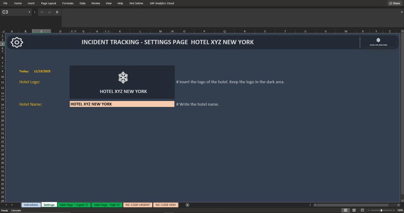 Hotel Incident Tracker Excel Template | Guest Service Request Log - Etsy
