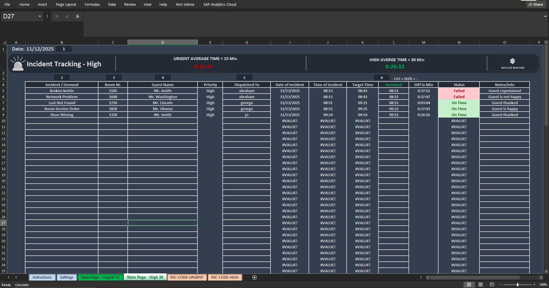 Hotel Incident Tracker Excel Template | Guest Service Request Log - Etsy