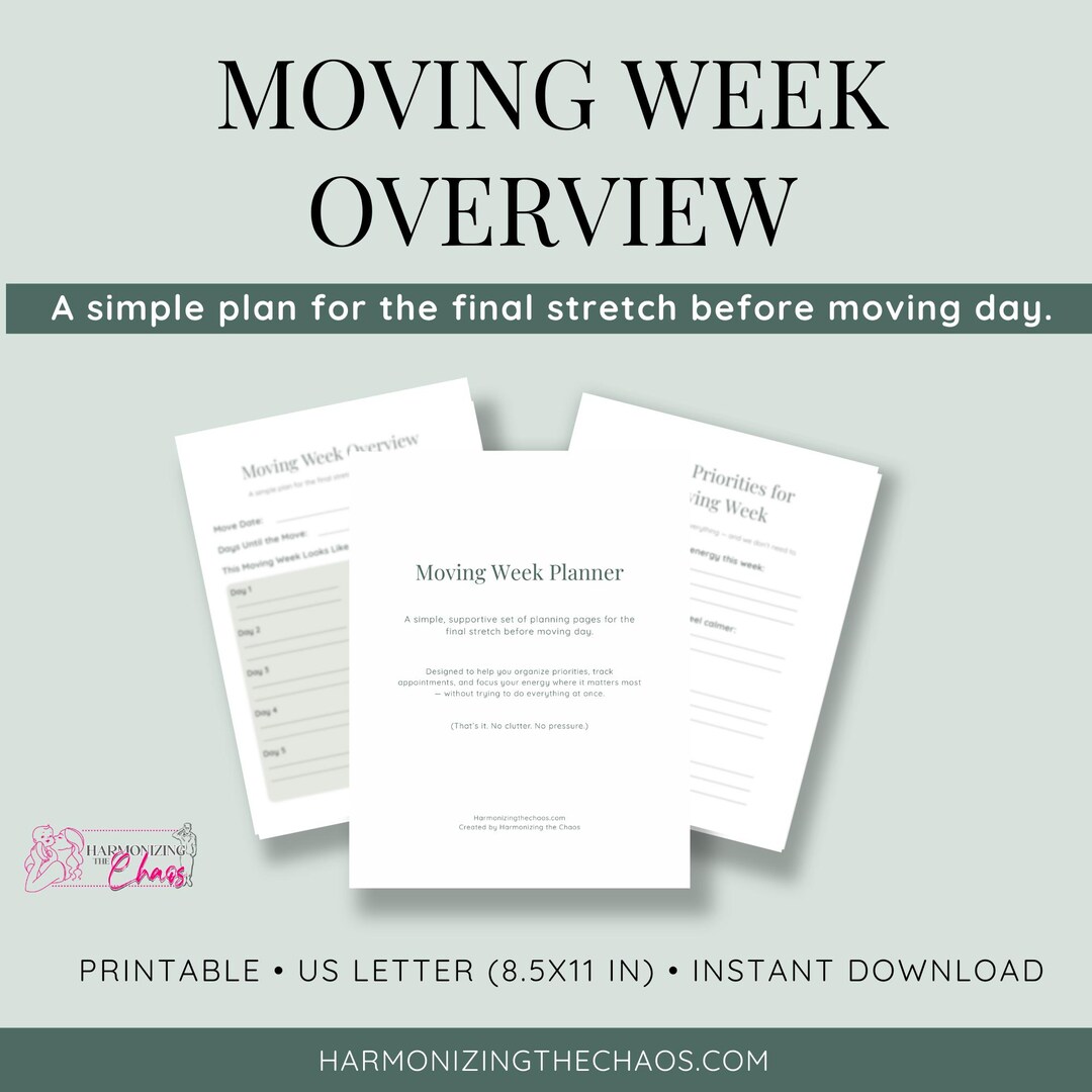 Moving Week Planner Printable | Moving Checklist, Organizer (digital ...