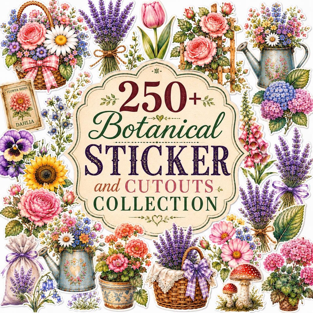 Floral Fussy Cut Kit, 250+ Flower Stickers and Cutouts, Vintage ...