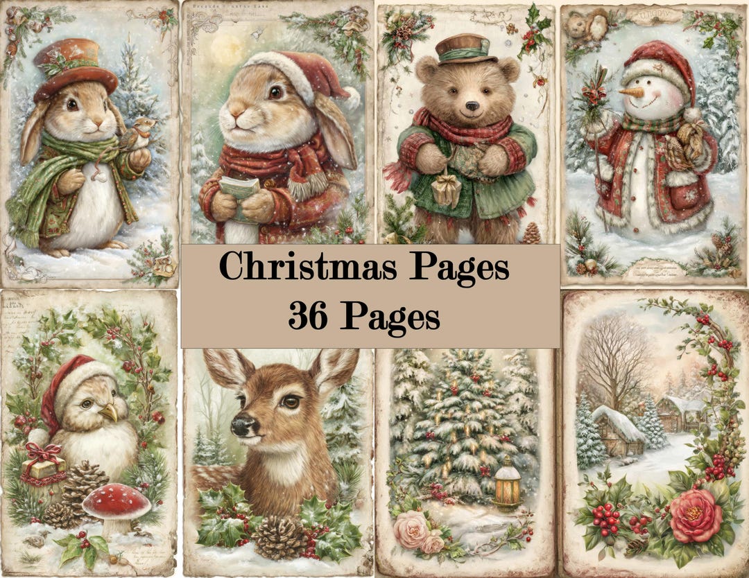Christmas Junk Journal Kit, Printable Vintage Holiday Ephemera, Winter ...