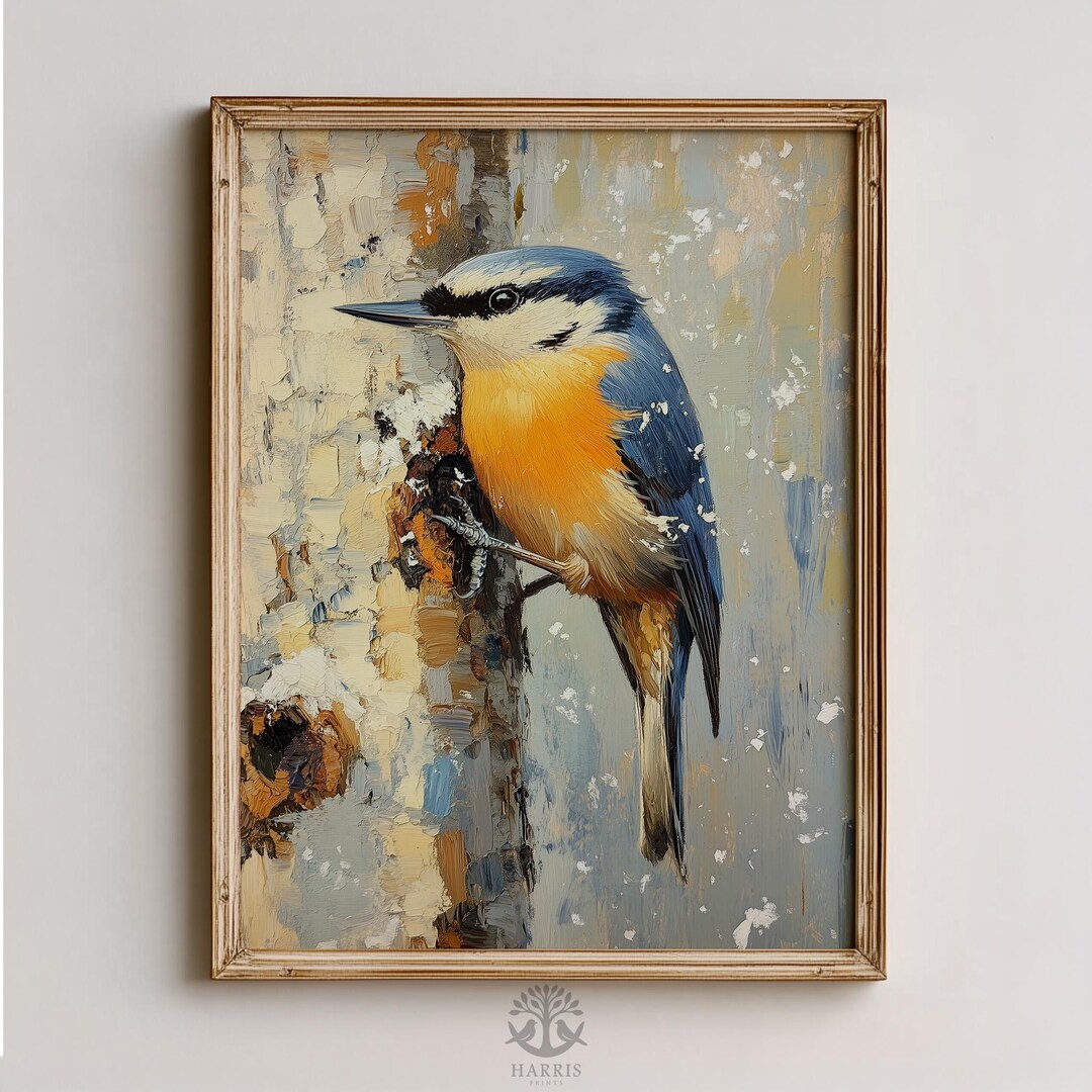 Printable Vintage Eurasian Nuthatch Art - Cozy Cottagecore Wall Decor ...