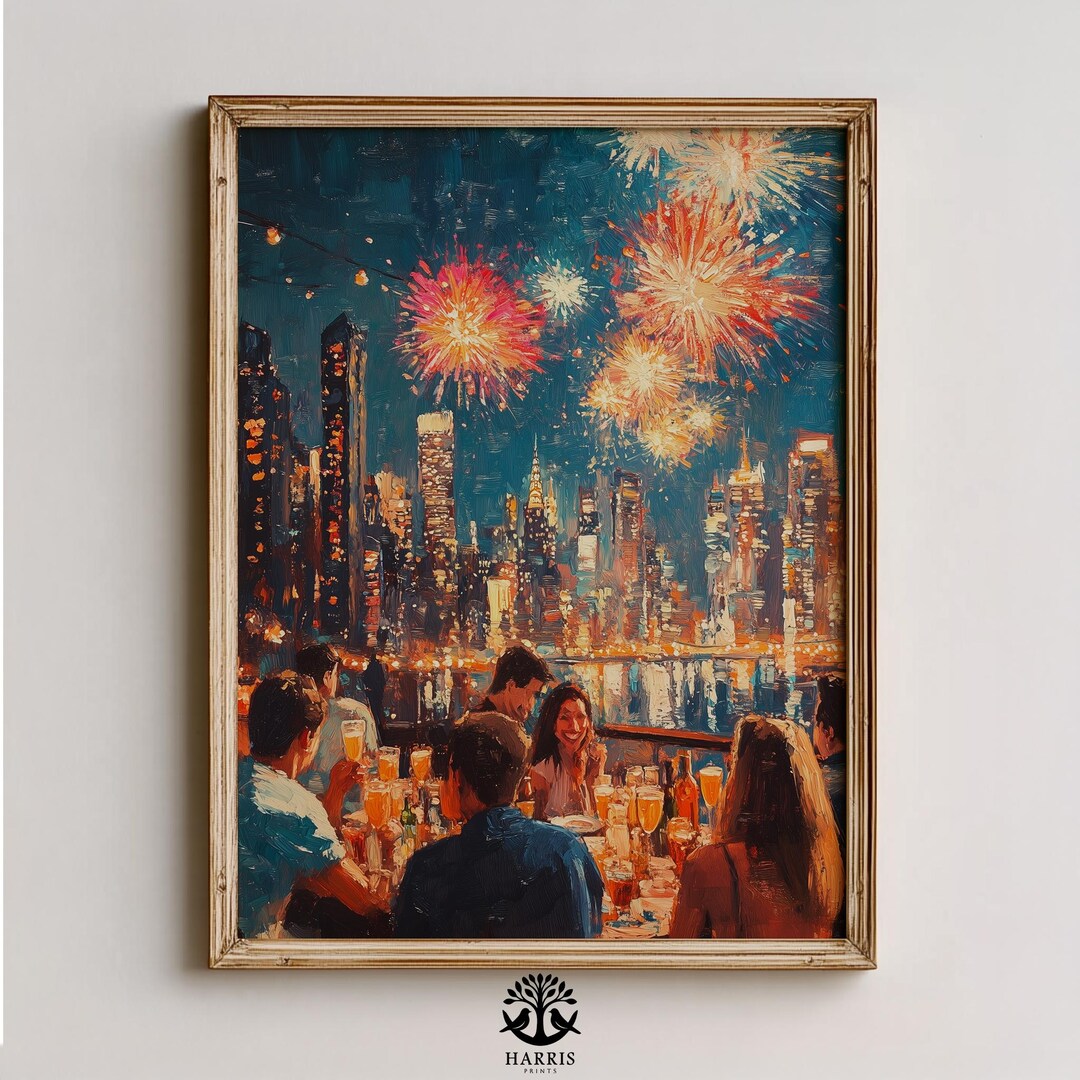 Festive Rooftop Party Printable - Urban Nightscape With Fireworks ...