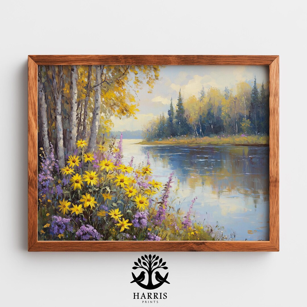 Rustic Cottagecore Landscape Painting - Goldenrod Asters by Tranquil ...